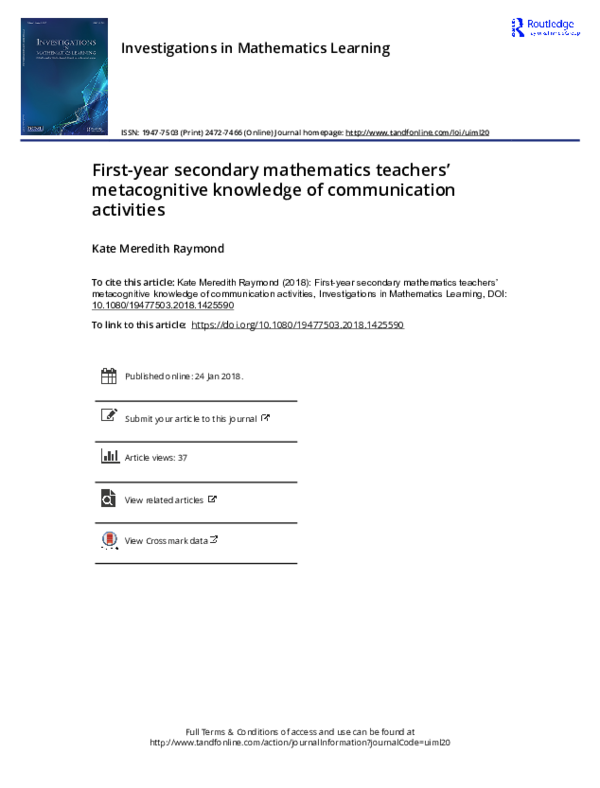 (PDF) First-year secondary mathematics teachers’ metacognitive ...