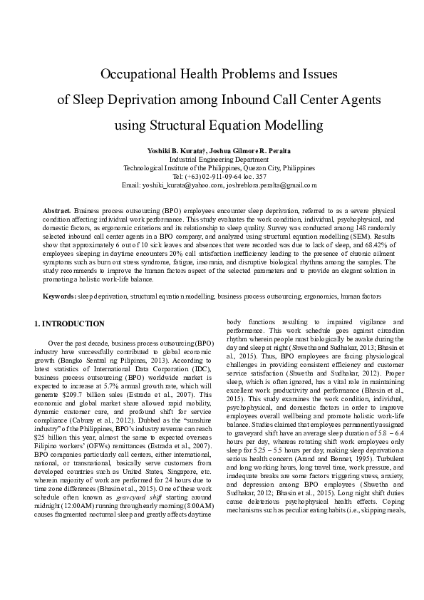 (PDF) Occupational Health Problems and Issues of Sleep Deprivation ...
