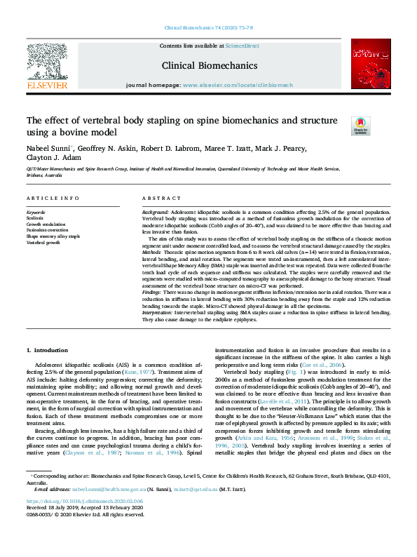 (PDF) The effect of vertebral body stapling on spine biomechanics and ...