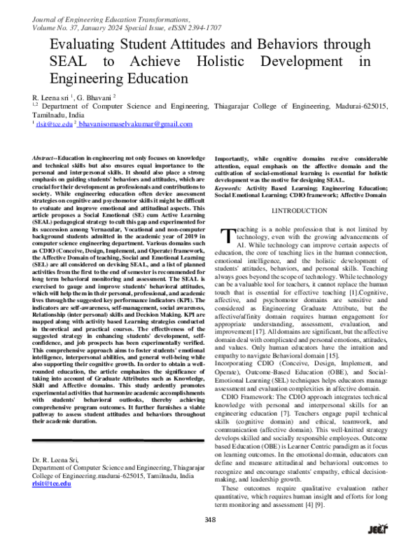 (PDF) Evaluating Student Attitudes and Behaviors through SEAL to Achieve Holistic Development in ...