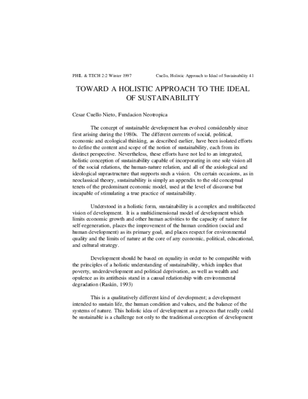 (PDF) Toward a Holistic Approach to the Ideal of Sustainability