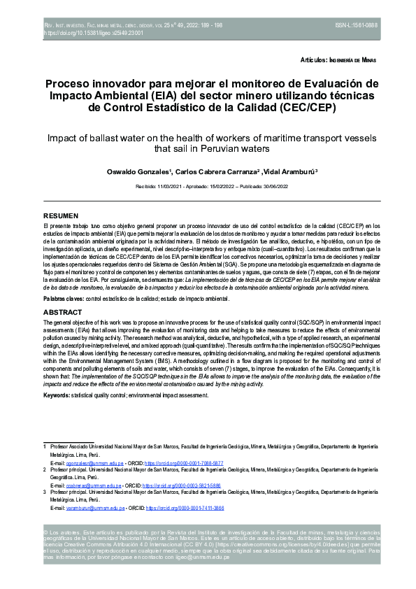(PDF) Proceso innovador para mejorar el monitoreo de Evaluación de Impacto Ambiental (EIA) del ...