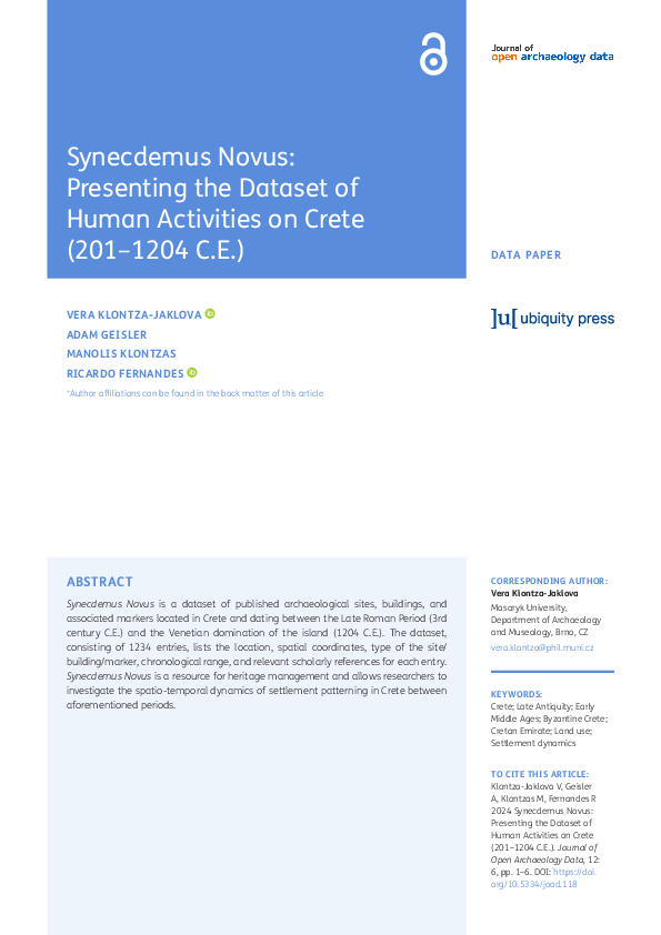 (PDF) Synecdemus Novus: Dataset of Human Activities in Crete (201-1204 ...