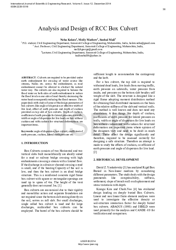 (PDF) Analysis and Design of RCC Box Culvert