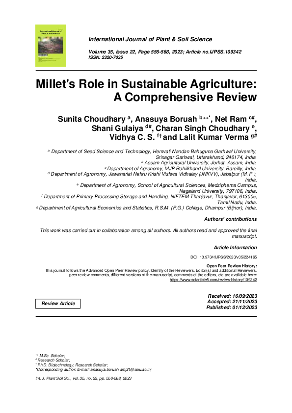 (PDF) Millet's Role in Sustainable Agriculture: A Comprehensive Review