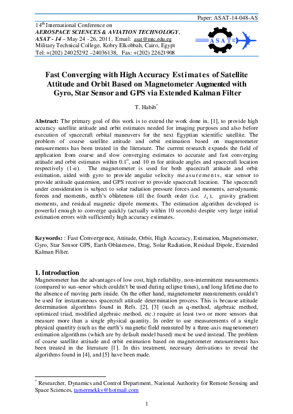 Pdf Fast Converging With High Accuracy Estimates Of Satellite Attitude And Orbit Based On
