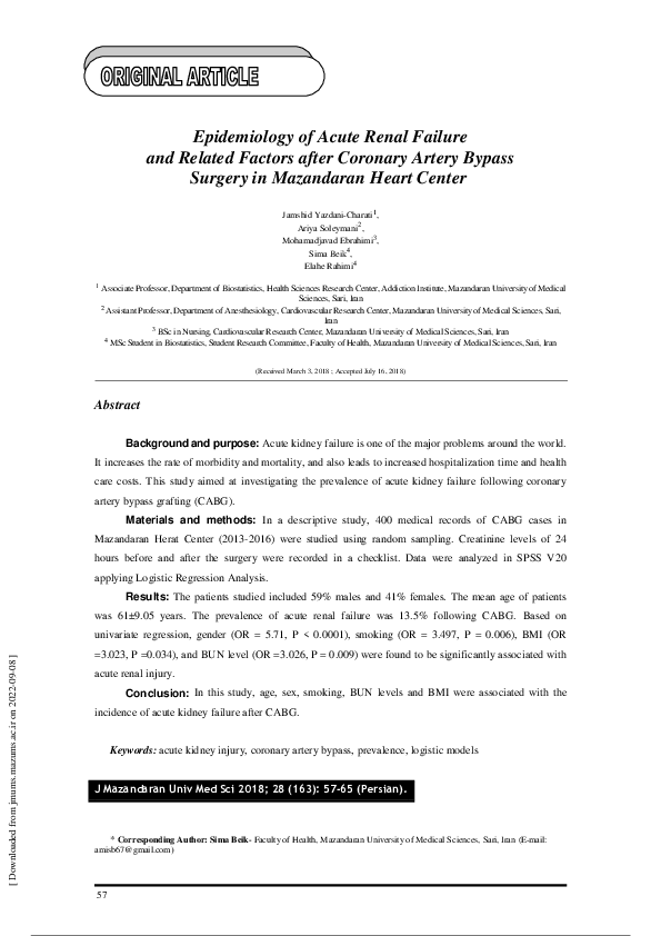 (PDF) Epidemiology of Acute Renal Failure and Related Factors after ...