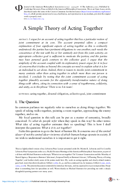 (PDF) A Simple Theory of Acting Together