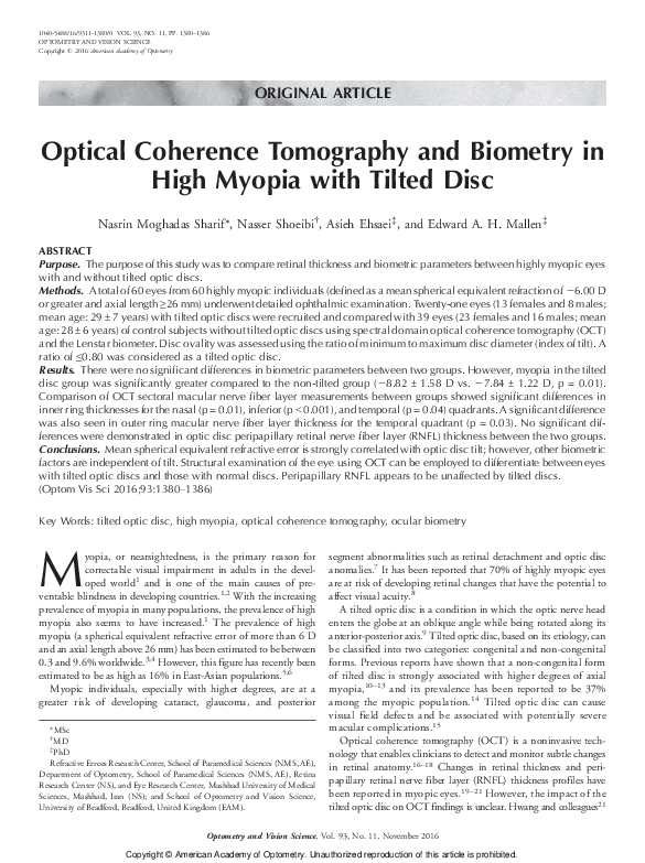 (PDF) Optical Coherence Tomography and Biometry in High Myopia with ...