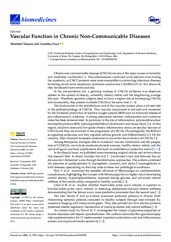 (PDF) Vascular Function in Chronic Non-Communicable Diseases