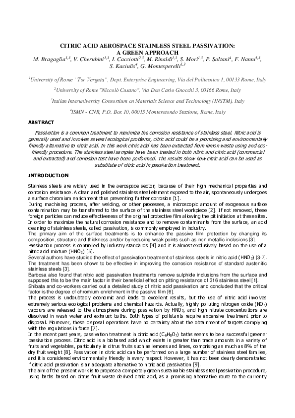 (PDF) Citric Acid Aerospace Stainless Steel Passivation : A Green Approach