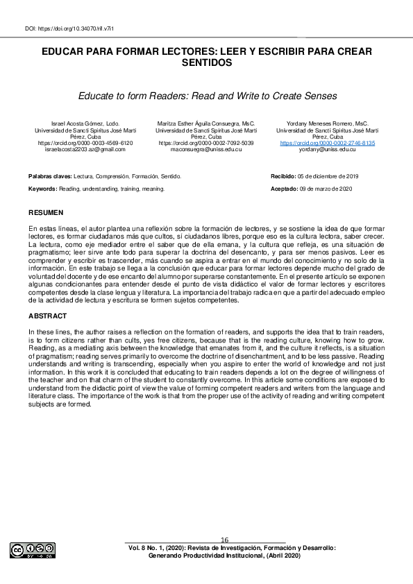 (PDF) Educar para formar Lectores: Leer y Escribir para Crear Sentidos