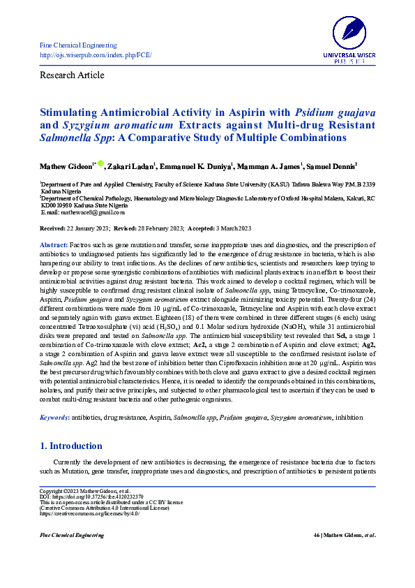 (PDF) Stimulating Antimicrobial Activity in Aspirin with Psidium ...