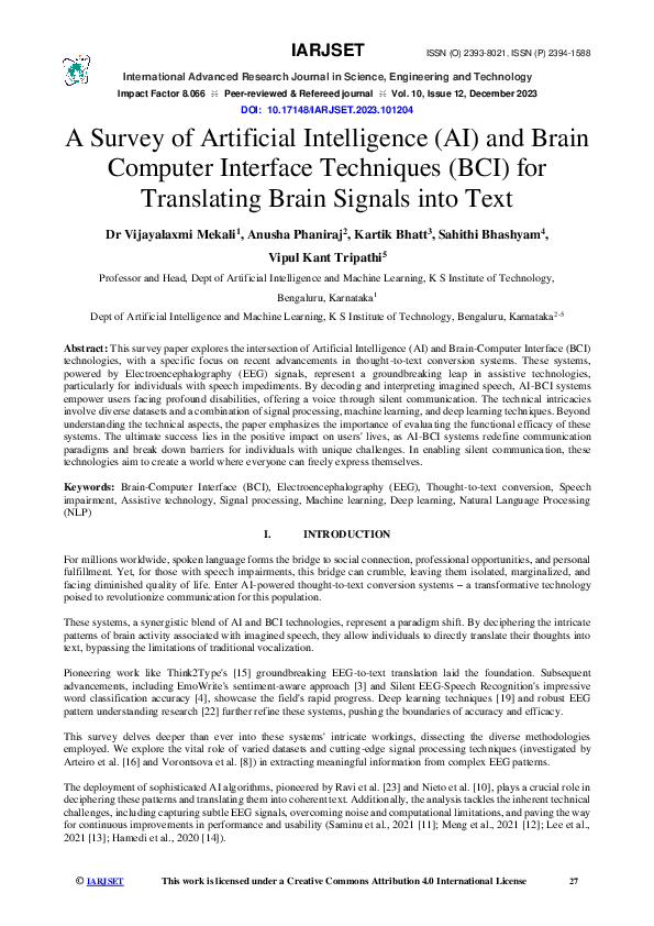 (PDF) A Survey of Artificial Intelligence (AI) and Brain Computer ...