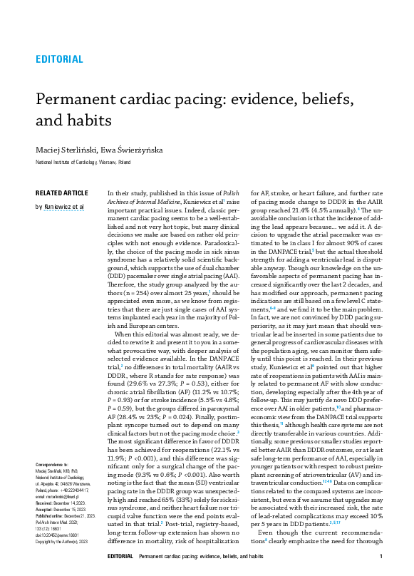 (PDF) Permanent cardiac pacing: evidence, beliefs, and habits