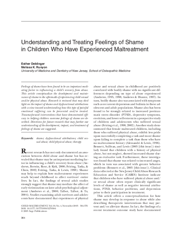 (PDF) Understanding and Treating Feelings of Shame in Children Who Have ...