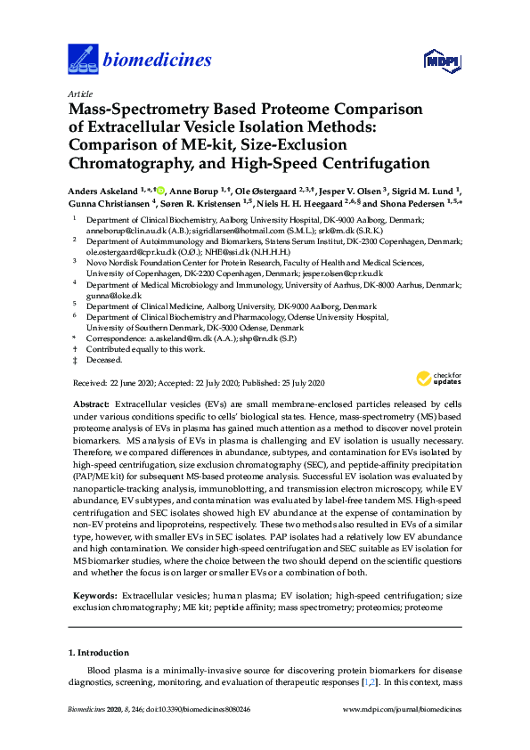 (PDF) Mass-Spectrometry Based Proteome Comparison of Extracellular Vesicle Isolation Methods ...