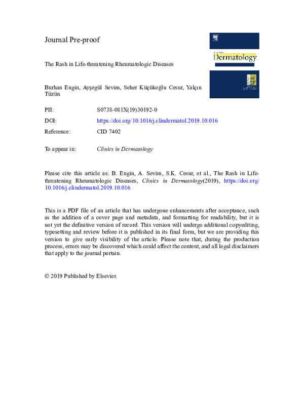 (PDF) The Rash in Life-threatening Rheumatologic Diseases