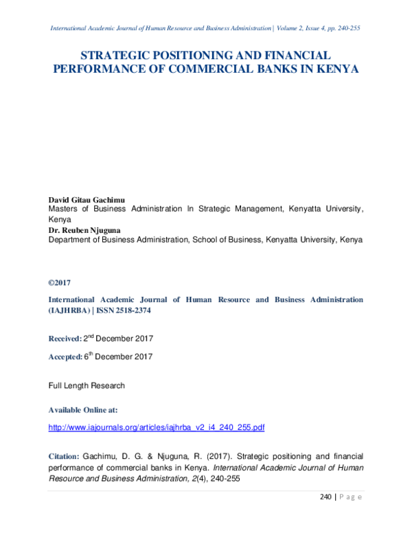 (PDF) Strategic Positioning and Financial Performance of Commercial ...