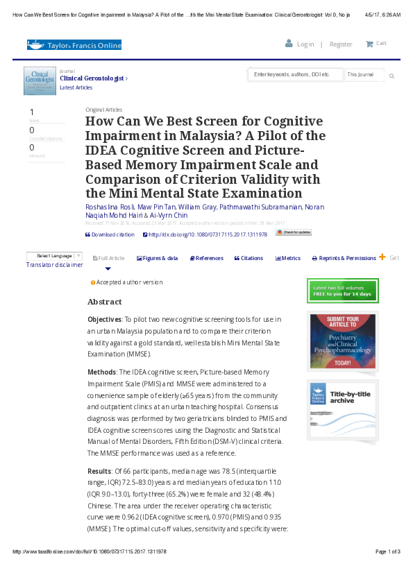 (PDF) How Can We Best Screen for Cognitive Impairment in Malaysia? A ...