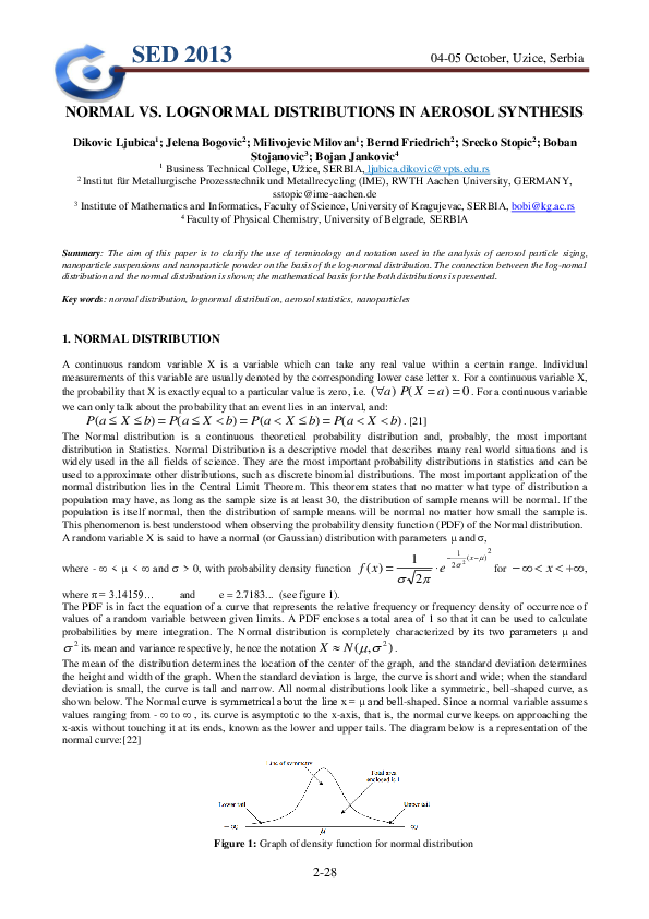 (PDF) Normal vs. Lognormal Distributions in Aerosol Synthesis