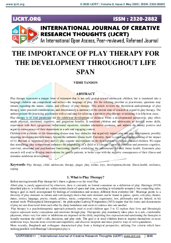 (PDF) The Importance of Play Therapy for the Development Throughout ...