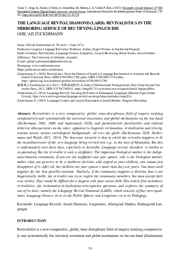 (PDF) The Language Revival Diamond (LARD). Revivalistics in the ...