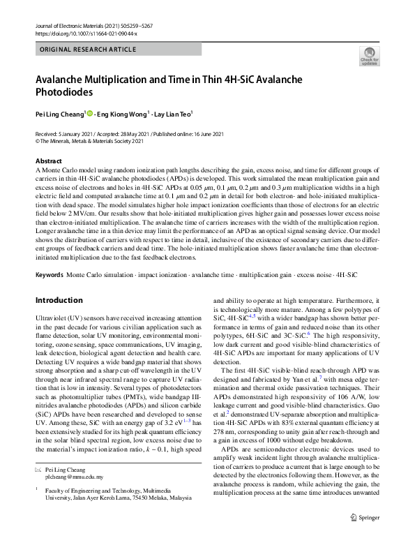(PDF) Avalanche Multiplication and Time in Thin 4H-SiC Avalanche ...