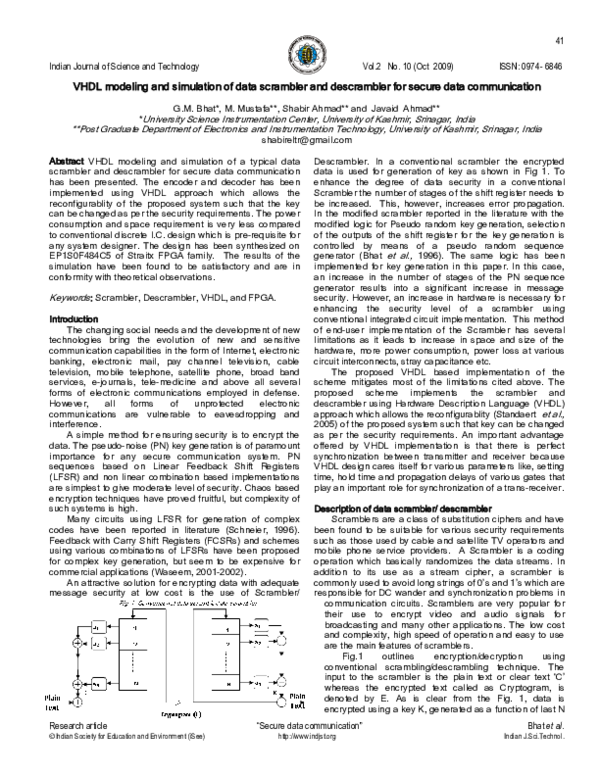 (PDF) VHDL modeling and simulation of data scrambler and descrambler for secure data communication