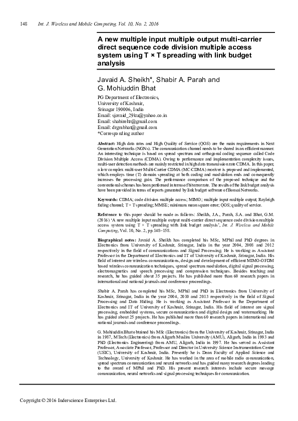 Pdf A New Multiple Input Multiple Output Multi Carrier Direct