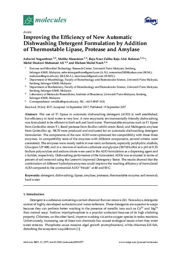 (PDF) Improving the Efficiency of New Automatic Dishwashing Detergent ...