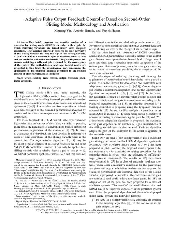 Pdf Adaptive Pulse Output Feedback Controller Based On Second Order