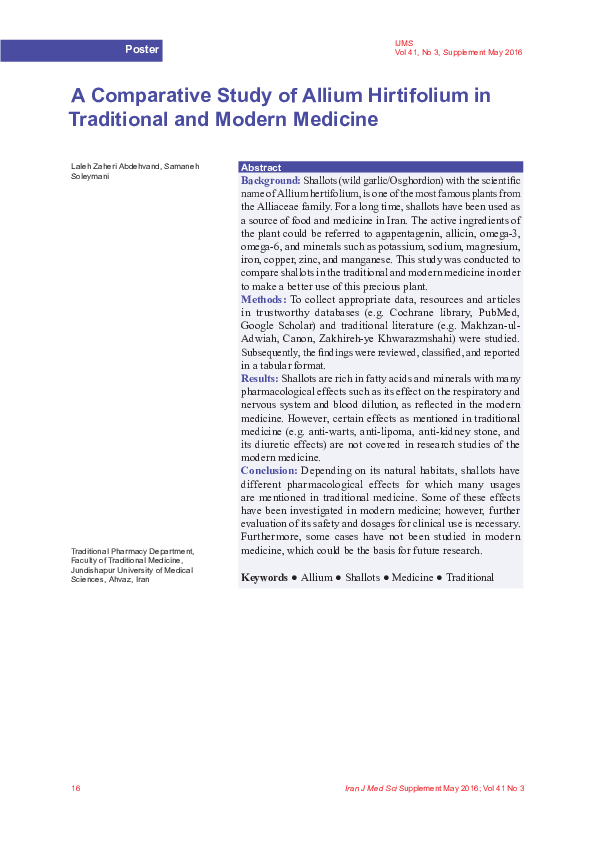 (PDF) A Comparative Study of Allium Hirtifolium in Traditional and ...