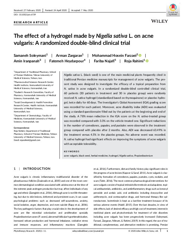(PDF) The effect of a hydrogel made by Nigella sativa L. on acne ...