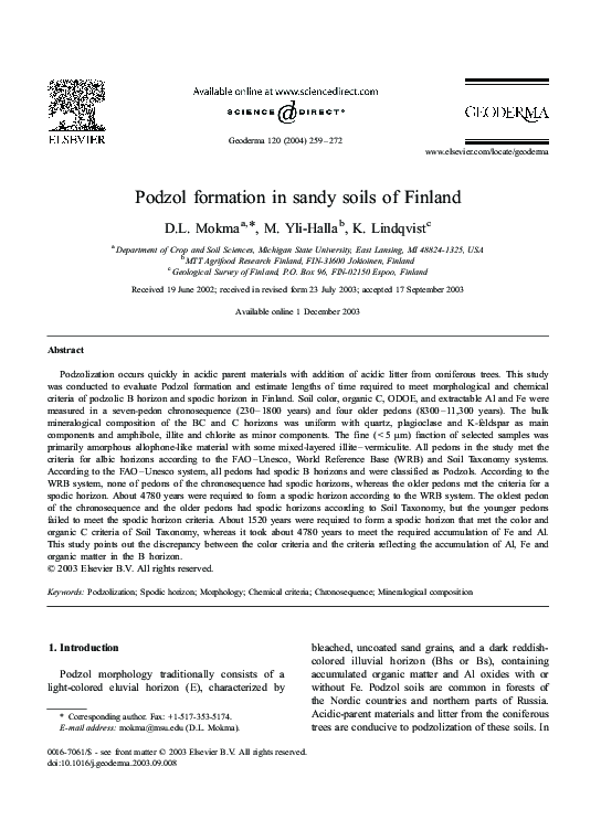 (PDF) Podzol formation in sandy soils of Finland