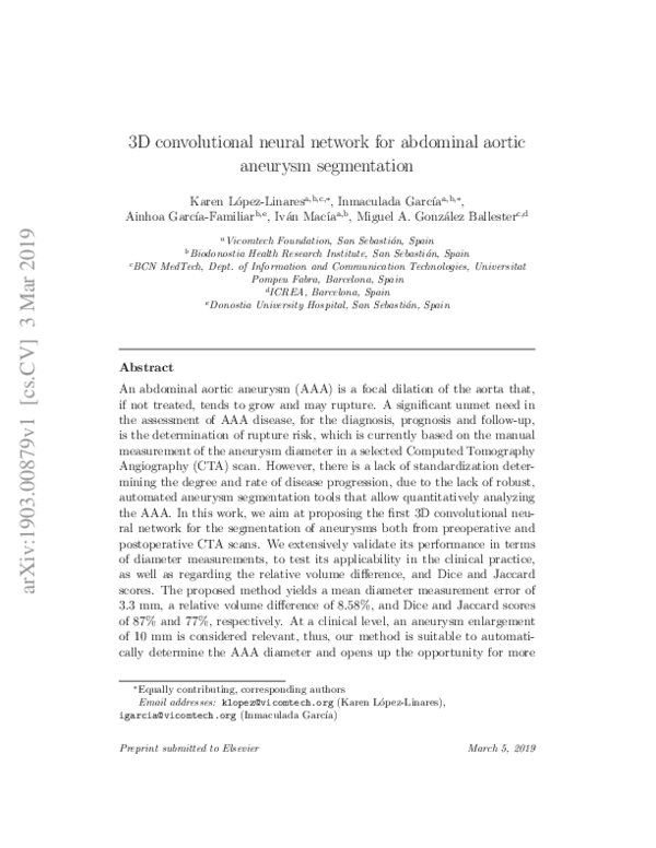 (PDF) 3D convolutional neural network for abdominal aortic aneurysm segmentation | Ivan Macia ...