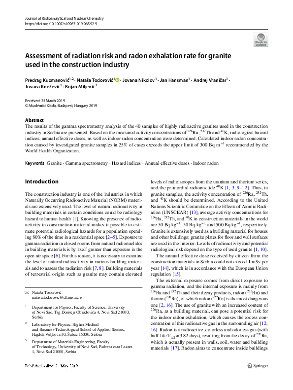 (PDF) Assessment of radiation risk and radon exhalation rate for ...