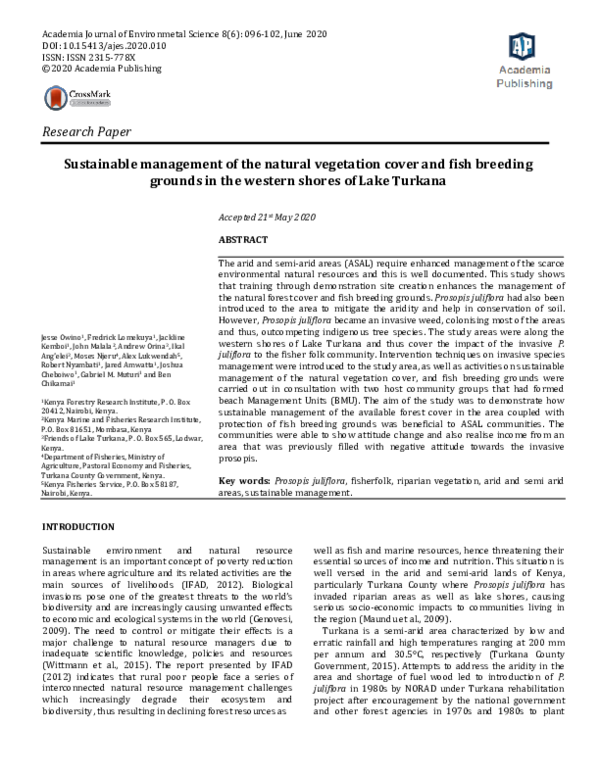 (PDF) Sustainable management of the natural vegetation cover and fish ...