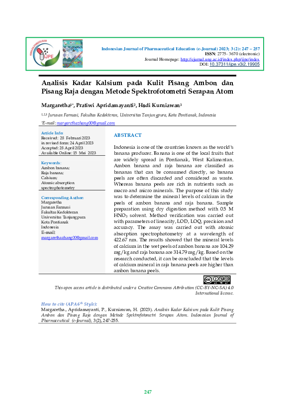 (PDF) Analisis Kadar Kalsium pada Kulit Pisang Ambon dan Pisang Raja dengan Metode ...