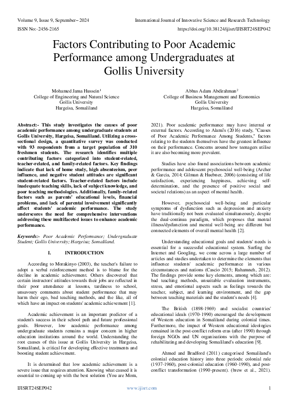(PDF) Factors Contributing to Poor Academic Performance among ...