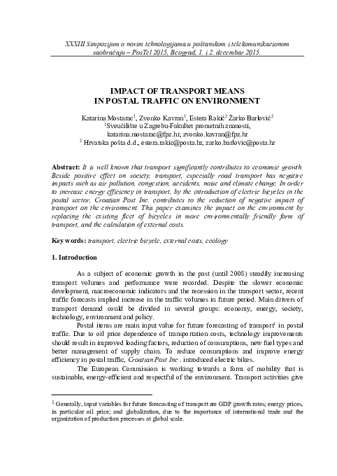 (PDF) Impact of transport means in postal traffic environment
