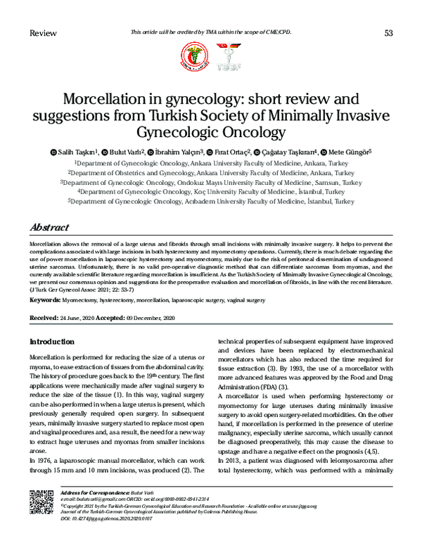 (PDF) Morcellation in gynecology: short review and suggestions from ...