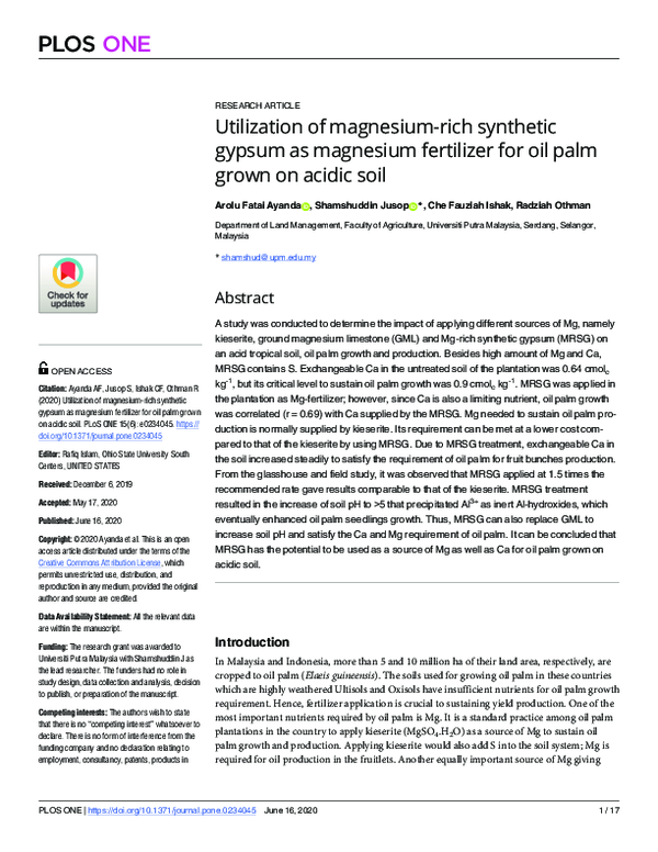 (PDF) Utilization of Magnesium-Rich Synthetic Gypsum as Partial ...