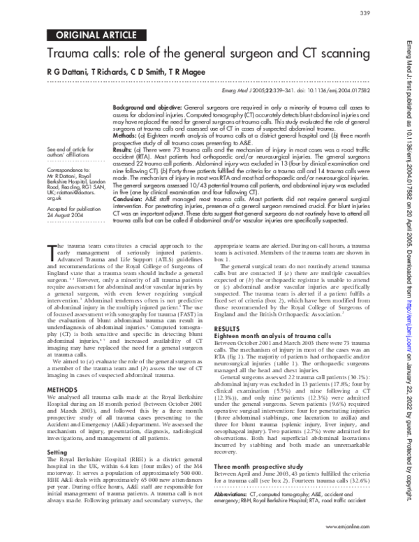 (PDF) Trauma calls: role of the general surgeon and CT scanning