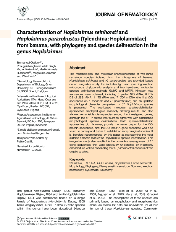 (PDF) Characterization of Hoplolaimus seinhorsti and Hoplolaimus ...