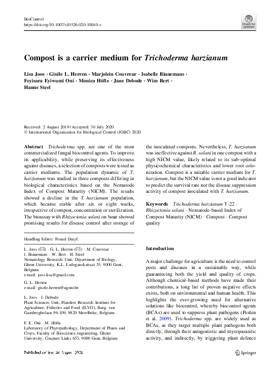 (PDF) Compost is a carrier medium for Trichoderma harzianum | Marjolein ...