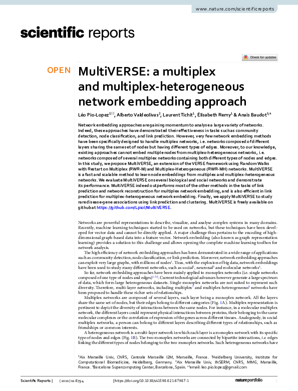 (PDF) MultiVERSE: a multiplex and multiplex-heterogeneous network embedding approach