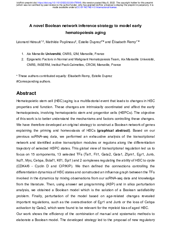 (PDF) A novel Boolean network inference strategy to model early hematopoiesis aging
