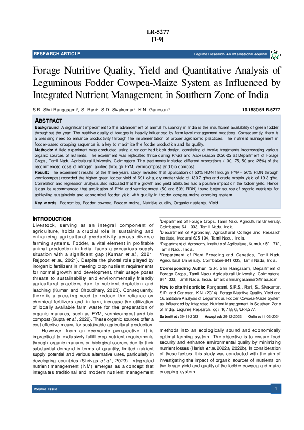 (PDF) Forage Nutritive Quality, Yield and Quantitative Analysis of ...