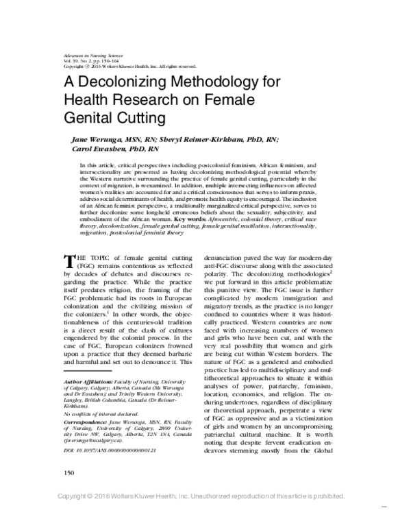 (PDF) A Decolonizing Methodology for Health Research on Female Genital ...